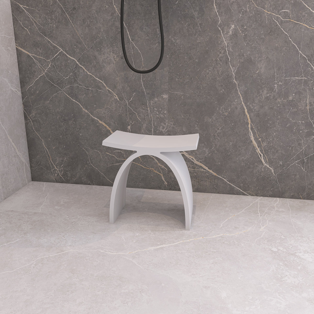 HIGEINE Solid Surface Shower Stool Freestanding Bathroom Stool Matte White | Wayfair